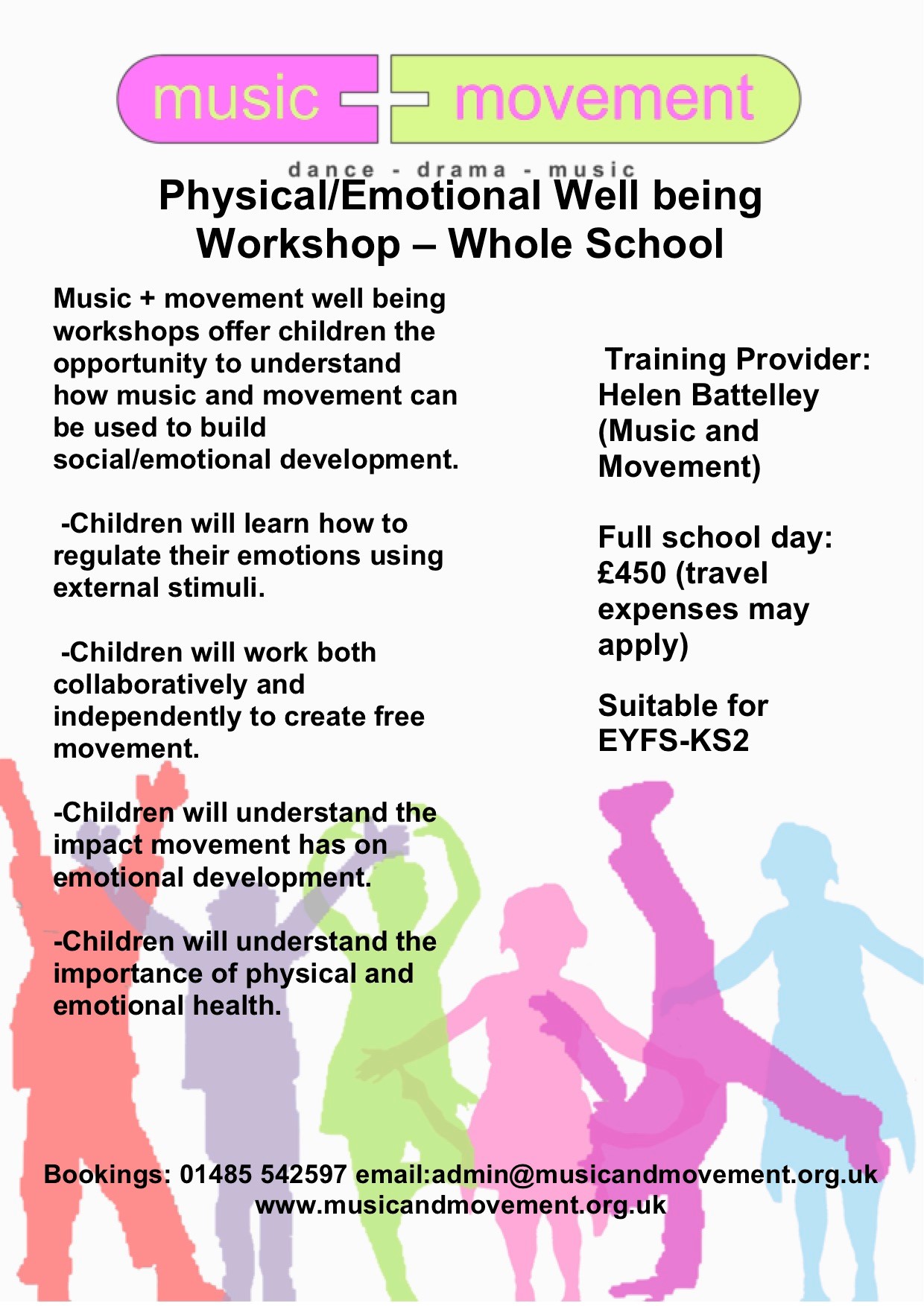 Workshops for Schools for Music, Movement and Dance for EYFS, KS2, KS2